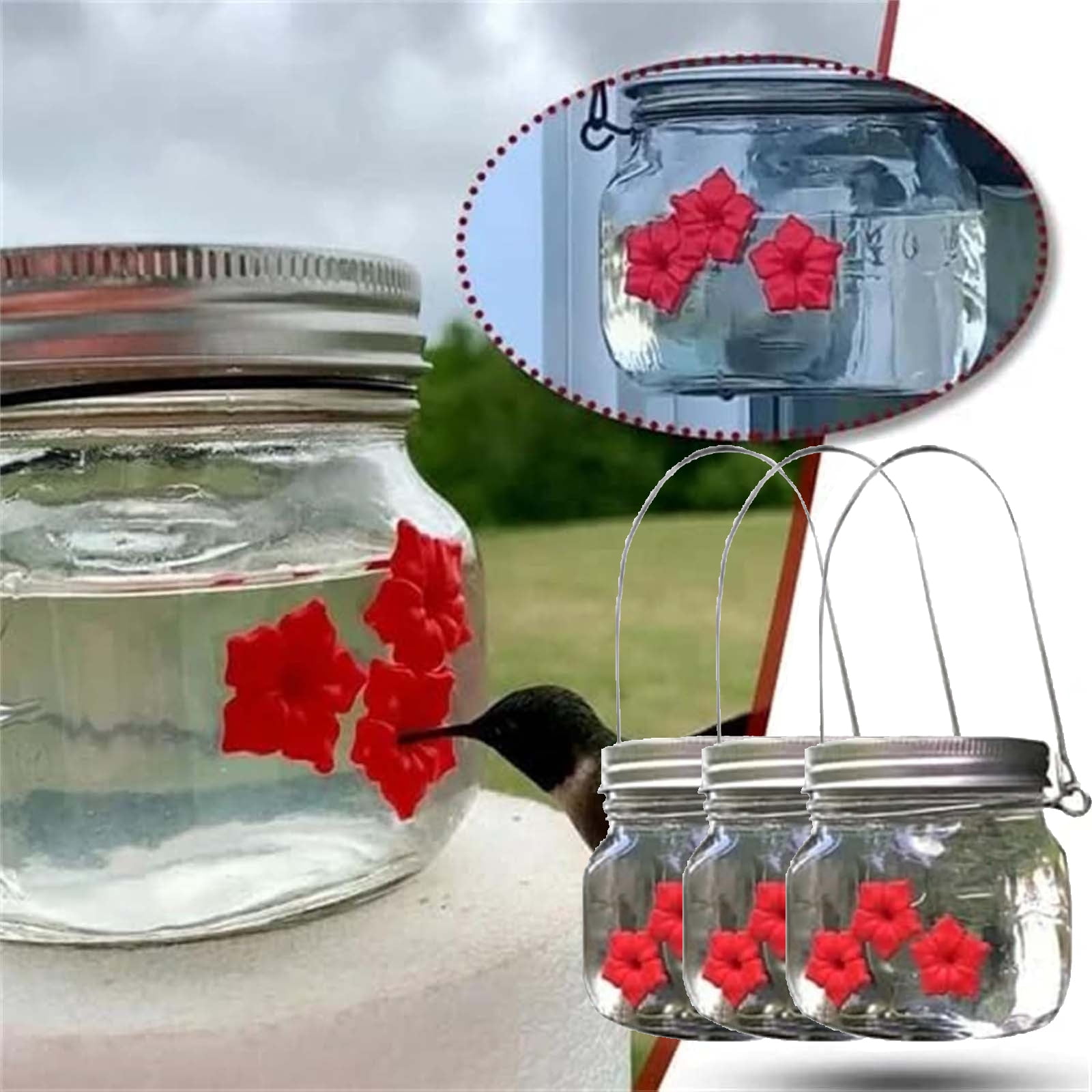 Sherem Mason Jar Hummingbird Feeder, Hanging Mason Jar Bird Feeder ...