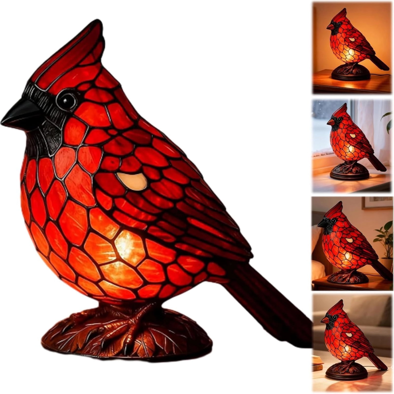 Sheremart Cardinal Lamp, Cardinal Bird Lamp Stained Glass Resin Birds Light, Handmade Glowing ...
