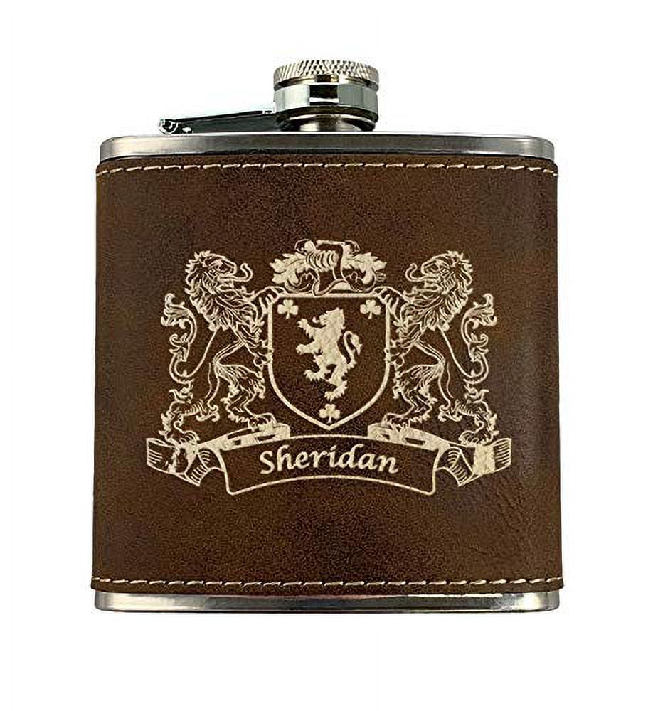 Sheridan Irish Coat of Arms Leather Flask - Rustic Brown - Walmart.com