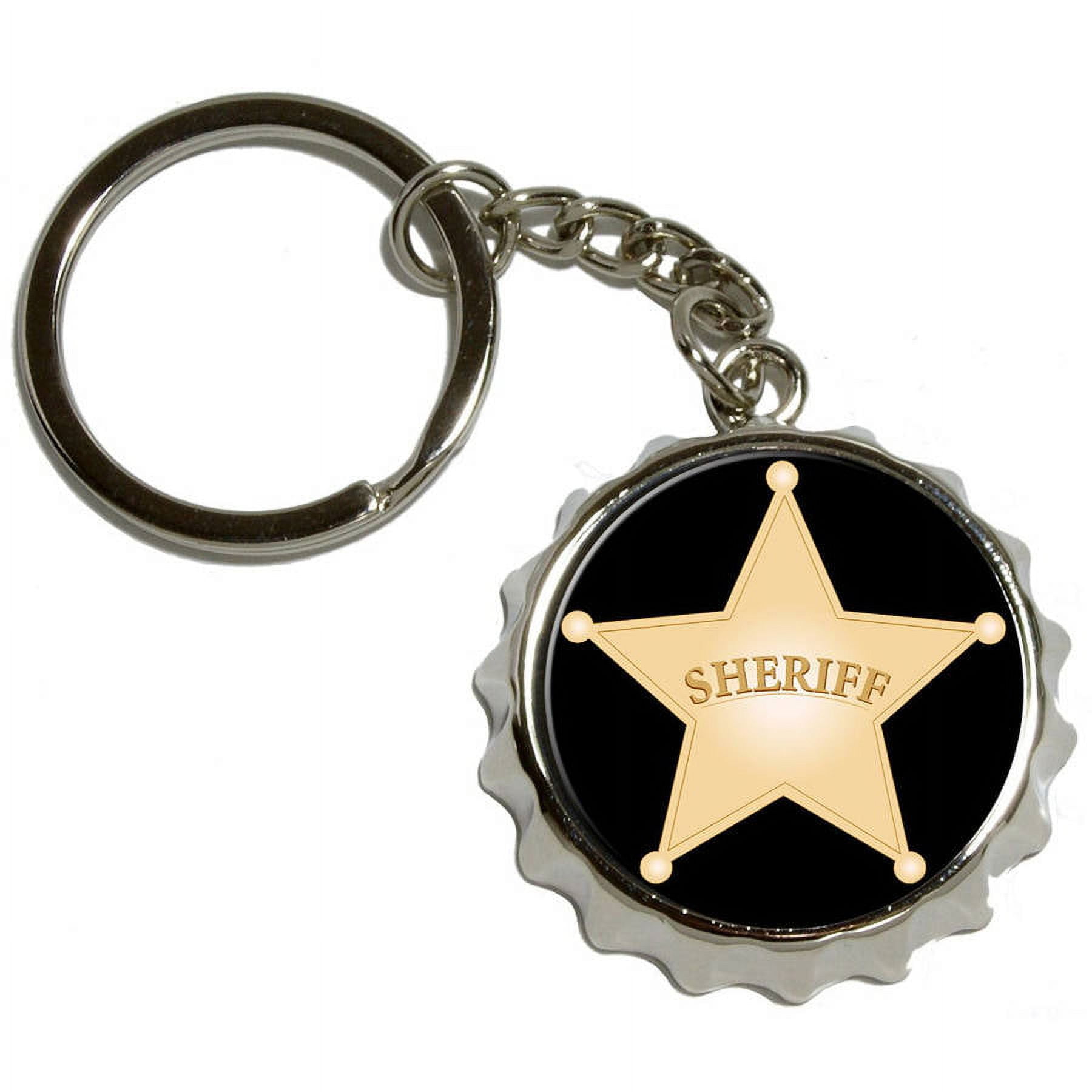 Sheriff Badge, Nickel Plated Metal Popcap Bottle Opener Keychain Key ...