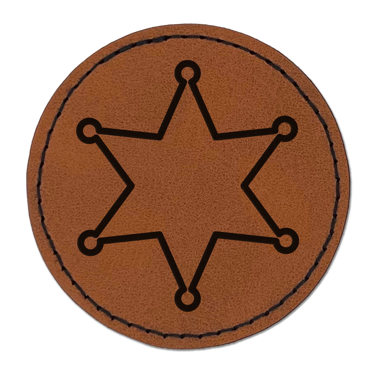 Sheriff Badge Outline 2.5" Faux Leather Round Engraved Iron-On Patch ...