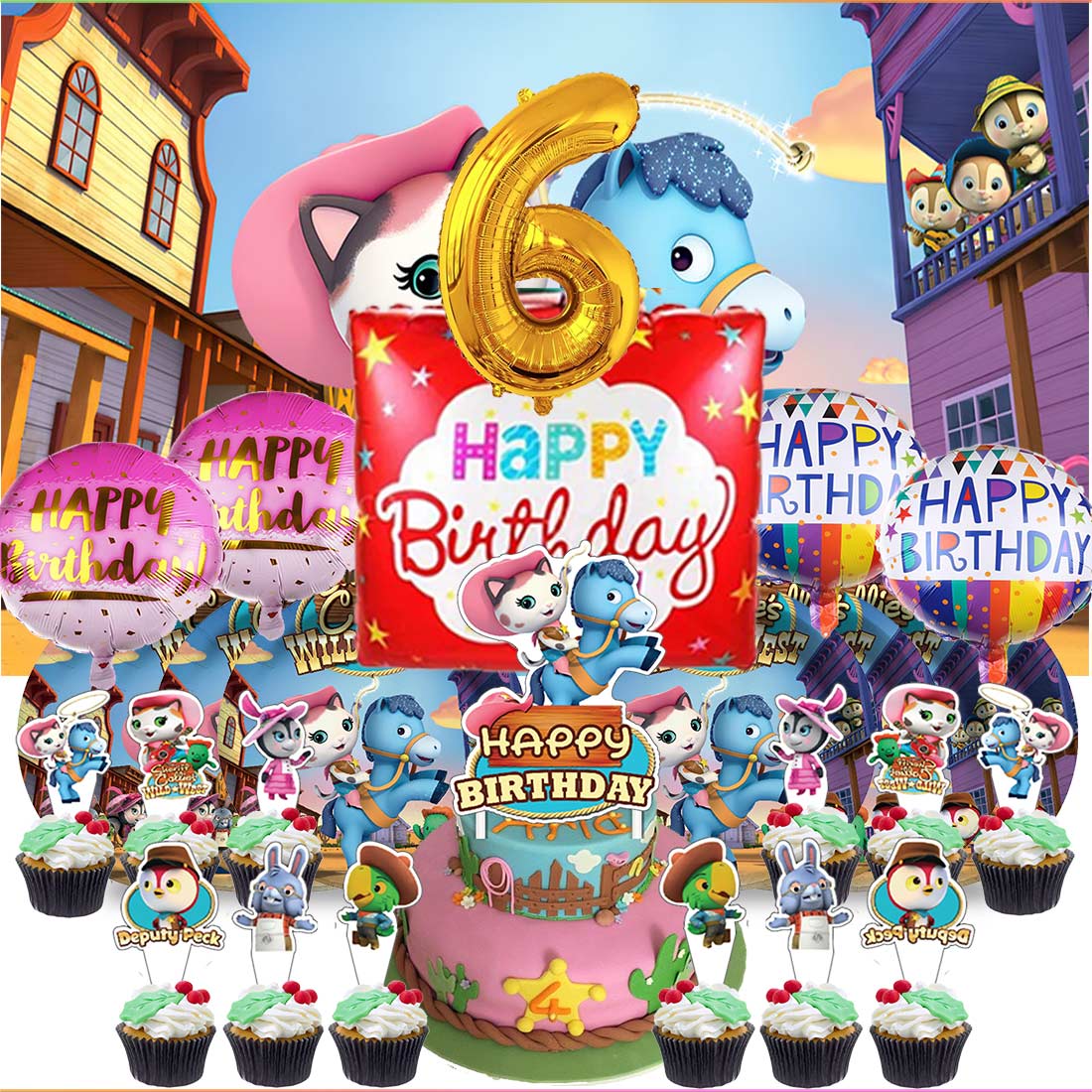 Sheriff Callie Wild West 6th Tableware Balloons Cake Toppers Backdrop ...