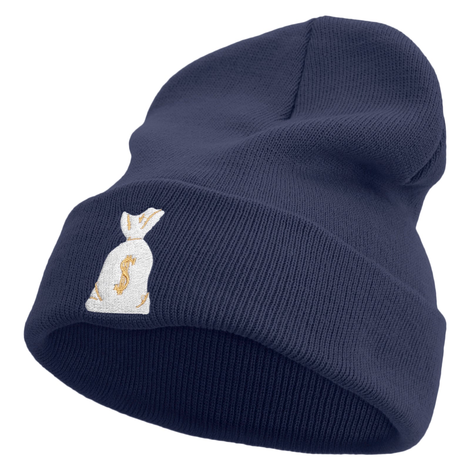 Sheriff Money Bag Logo Embroidered 12 Inch Long Knitted Beanie - Navy ...