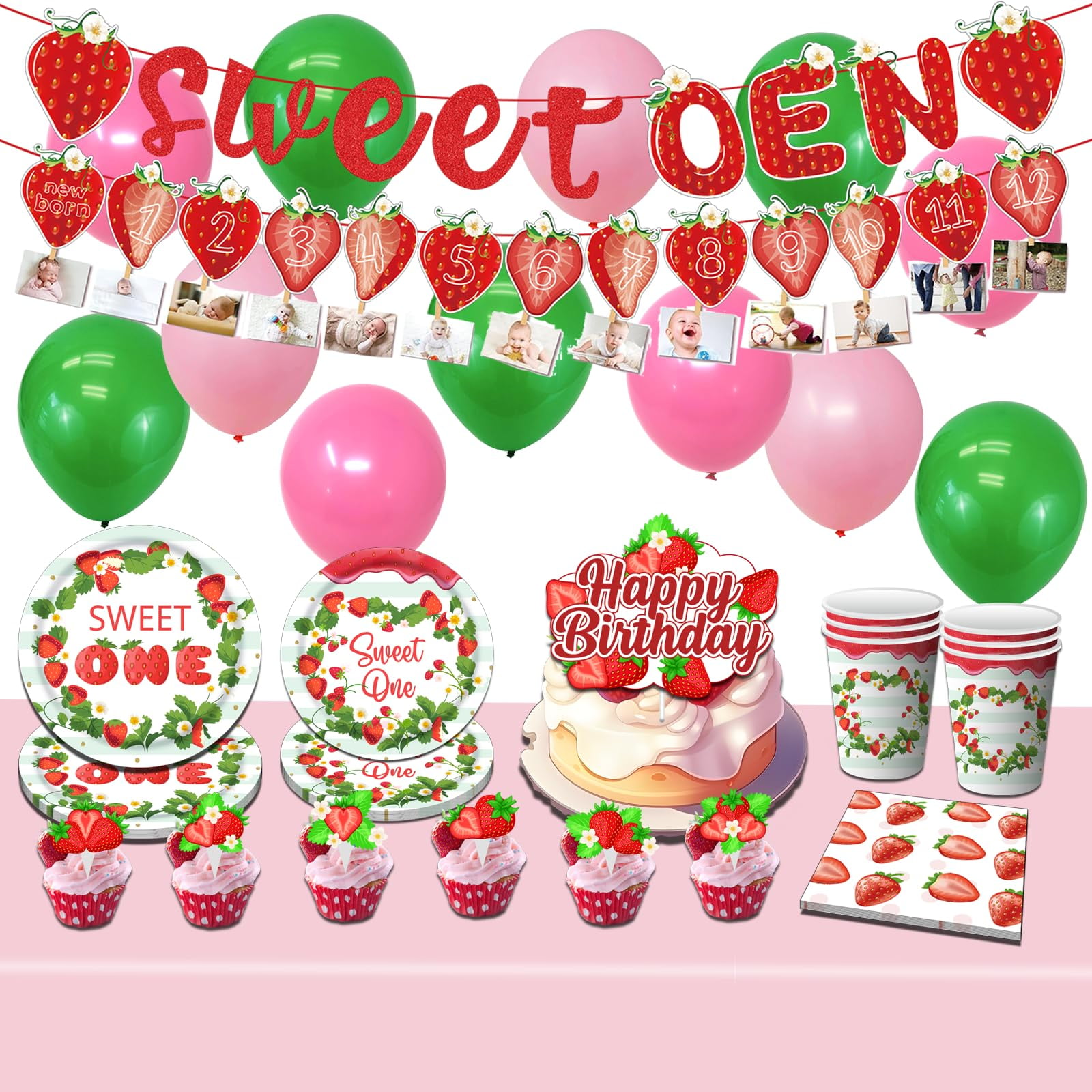 Sherkarmiu 102pcs Strawberry Party MMF7 Set, Fruit Patterned Party ...