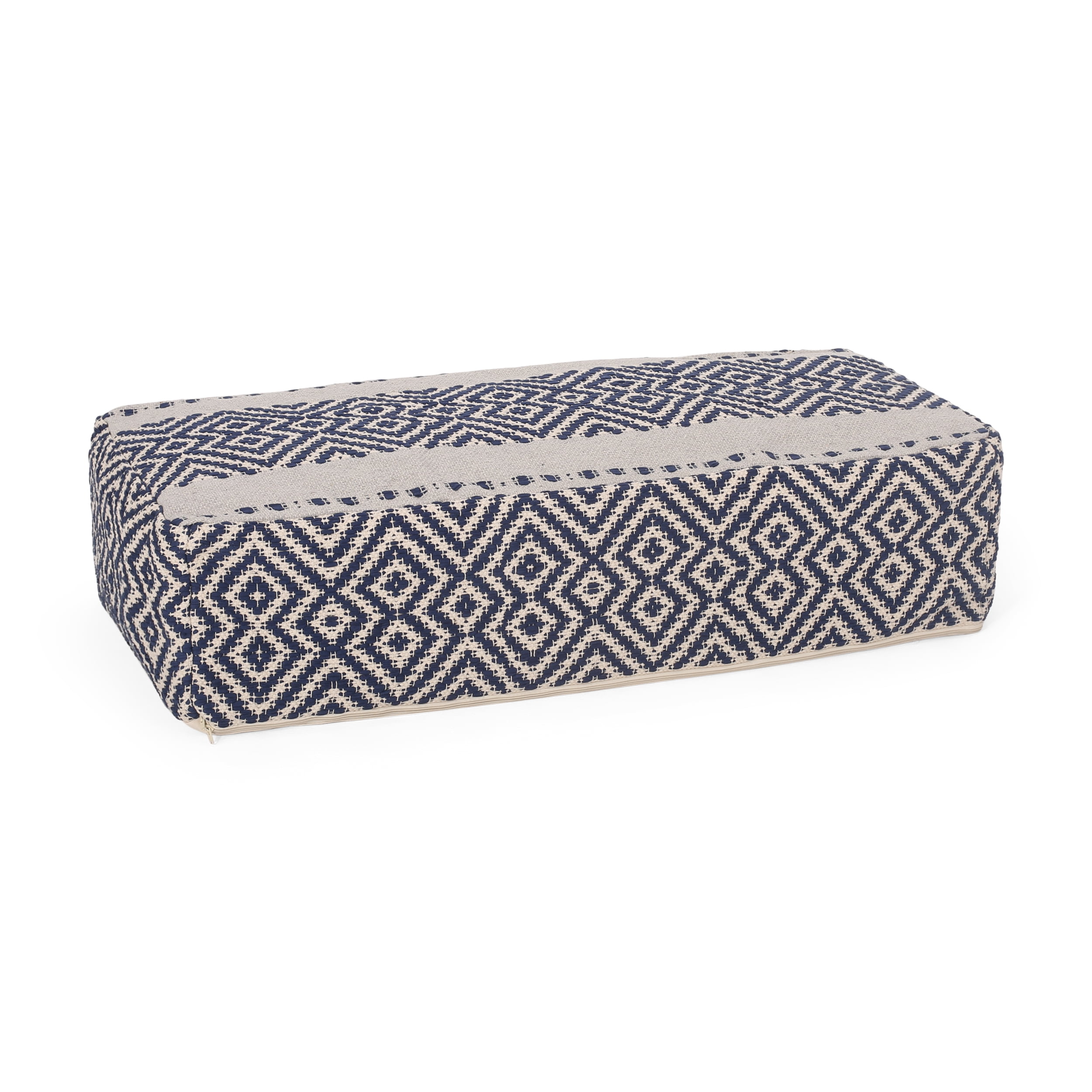 Sherlyn Boho Rectangular Bean Bag Ottoman, Natural, Blue, and White ...