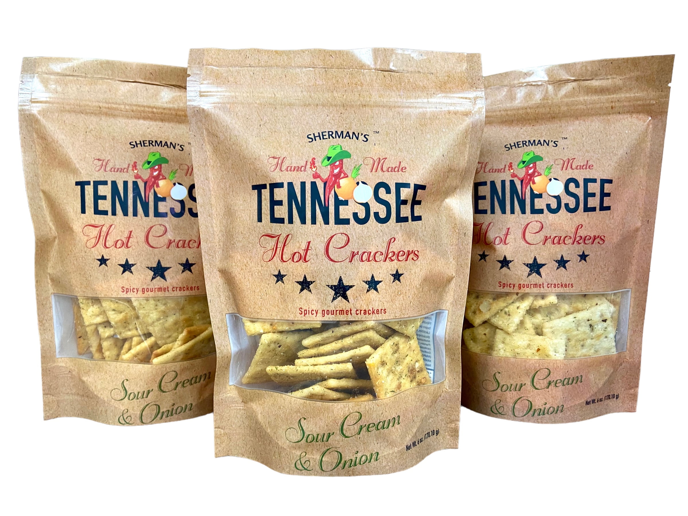 Sherman's Tennessee Hot Crackers, Sour Cream & Onion Flavor. 3 Pack. (6oz Each), Spicy Snack ...