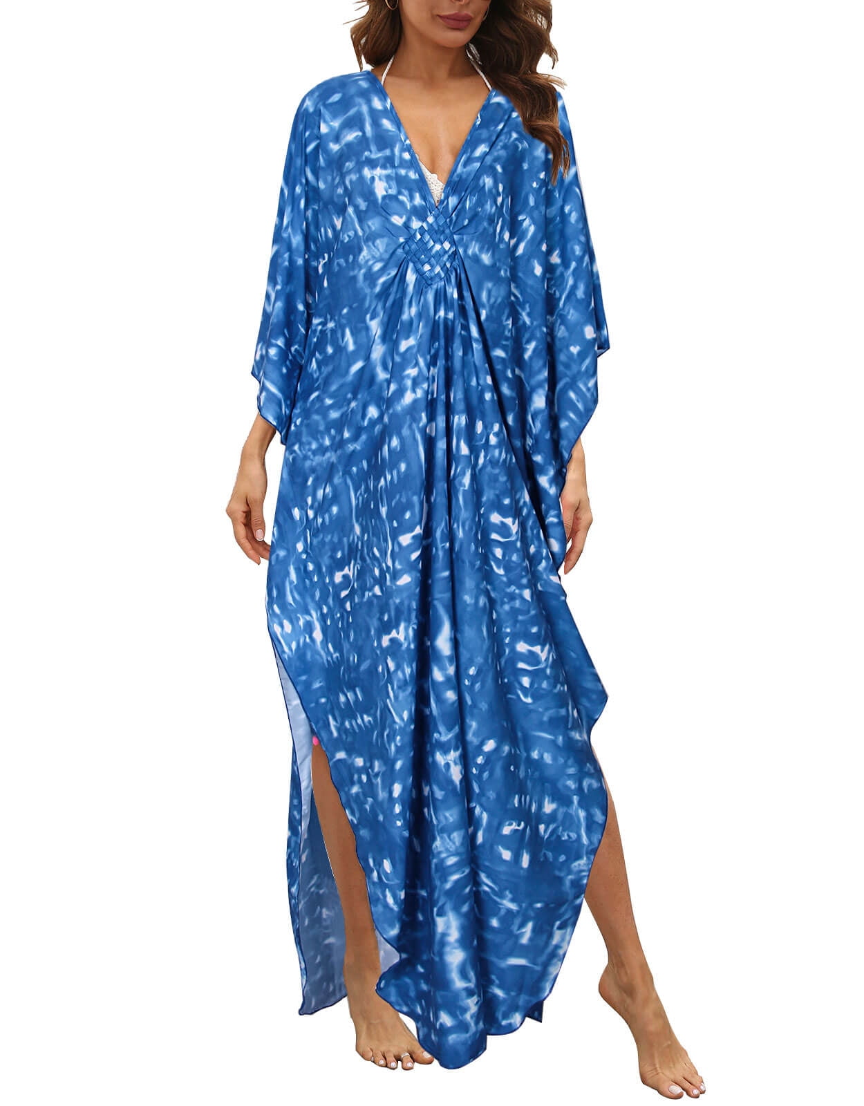 Shermie Plus Size Swimsuit Coverup For Women Summer Sexy Deep V Neck Side Split Beach Cover Up