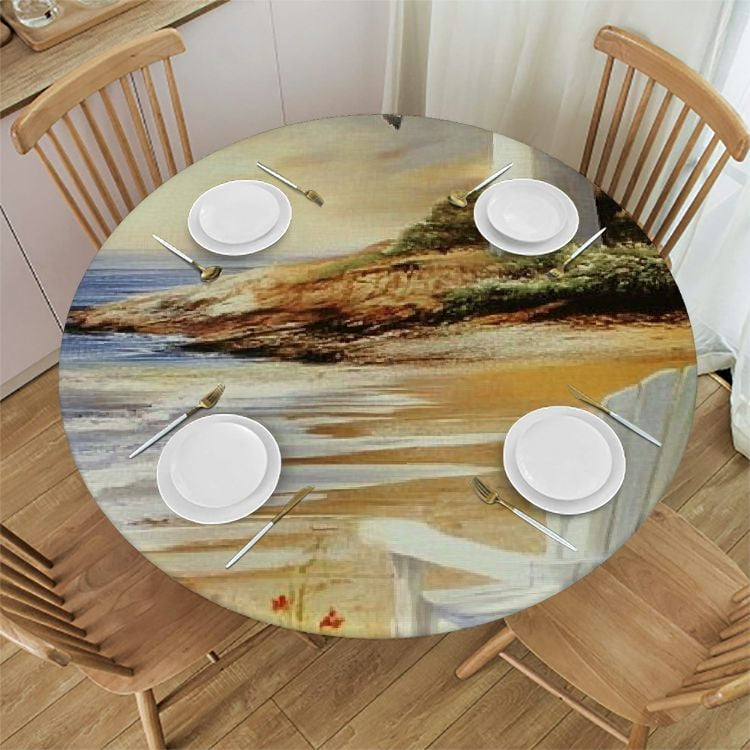 SheronV Lighthouse Beach Birds Stain-Resistant Round Tablecloth 42"-46 ...