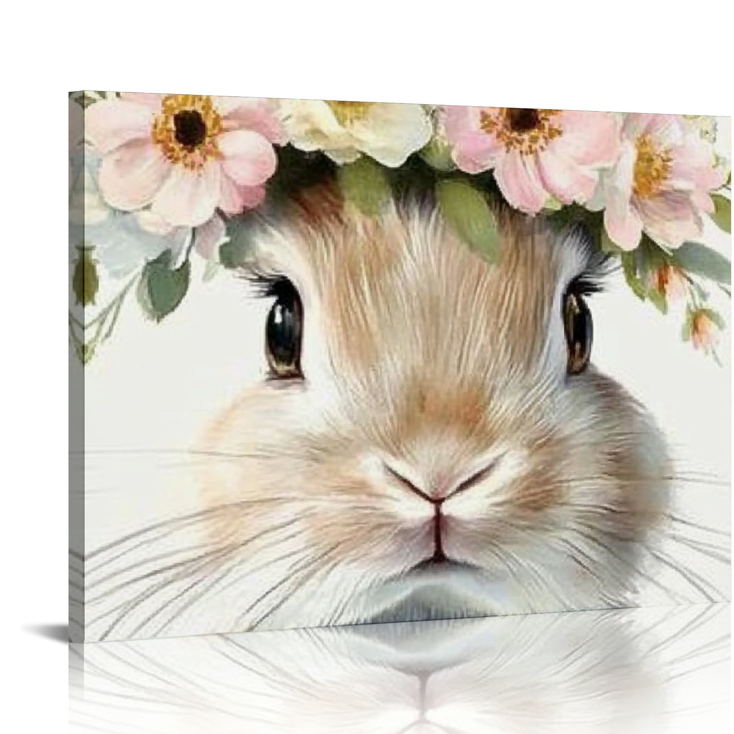SheronV Rabbit Flower Crown Canvas Wall Art for Living Room Bedroom ...