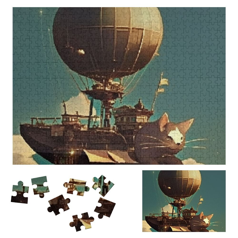 Sheronv Airship Floating Cat Wooden Jigsaw Puzzle Challenging Difficult ...