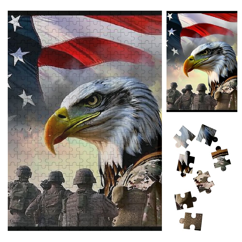 Sheronv Bald Eagle Soldiers American Flag Wooden Jigsaw Puzzle Vertical ...
