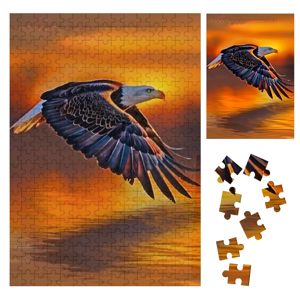 Sheronv Bald Eagle Sunset Reflection Wooden Jigsaw Puzzle Vertical ...