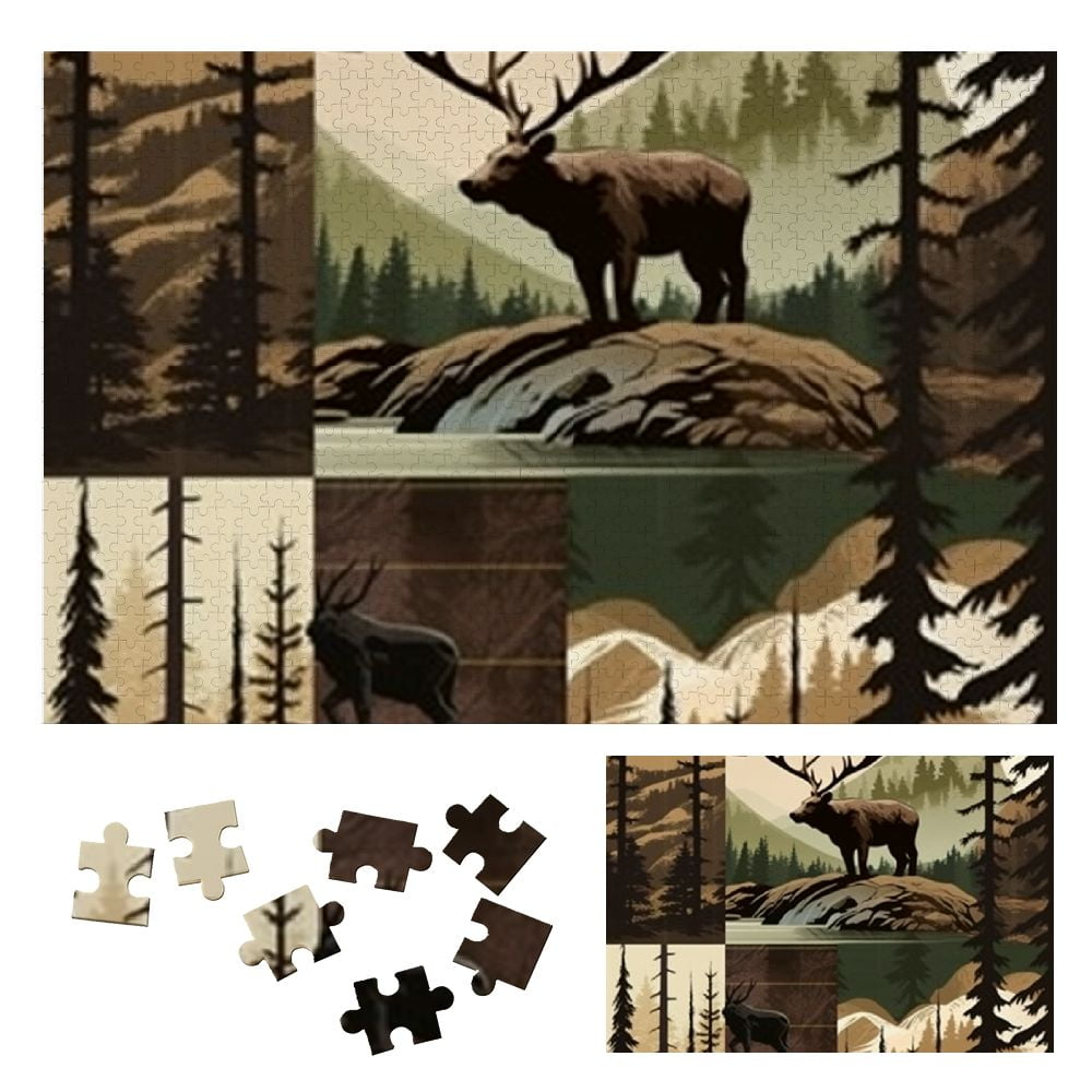 Sheronv Bear Deer Forest Wooden Jigsaw Puzzle Challenging Difficult Wood Puzzles for Adults ...