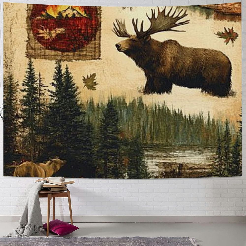 Sheronv Bear Moose Tree Tapestry Wall Hanging Unique Style Art for Home ...