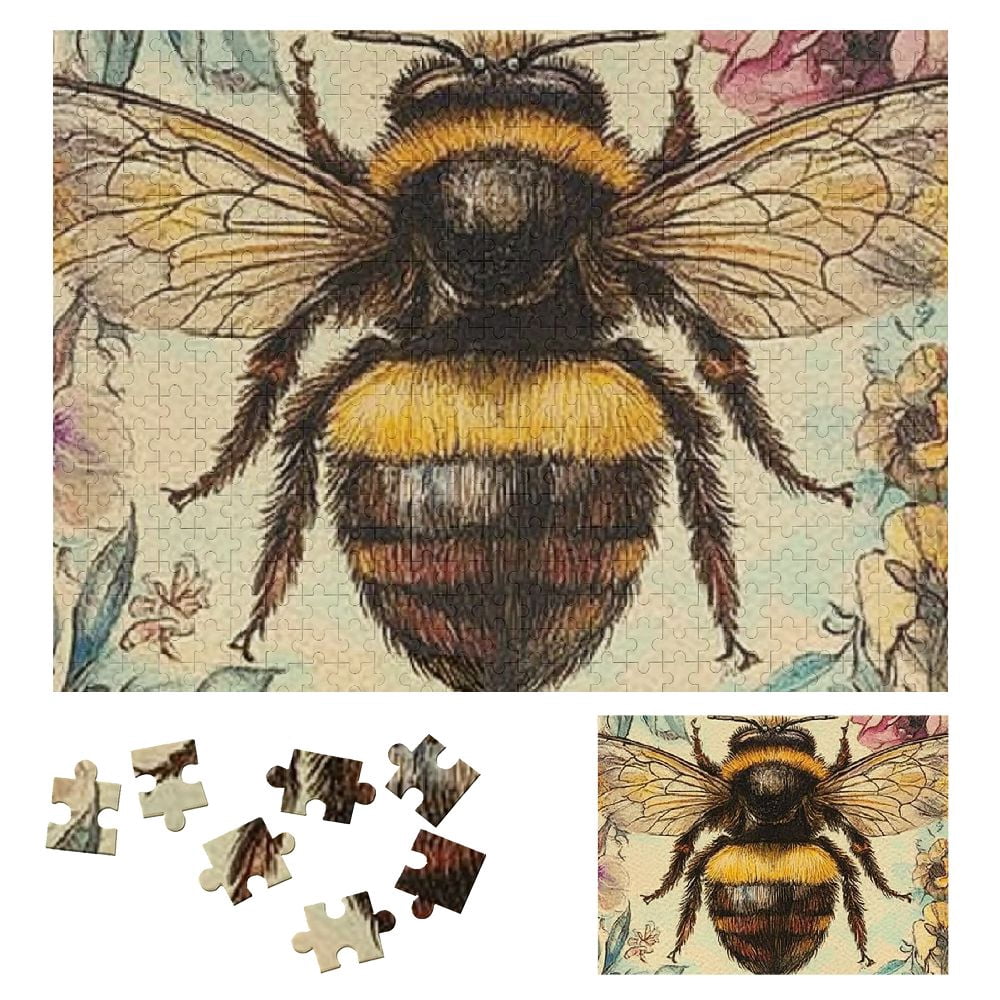 Sheronv Bee Floral Border Wooden Jigsaw Puzzle Gift for Family Friends ...