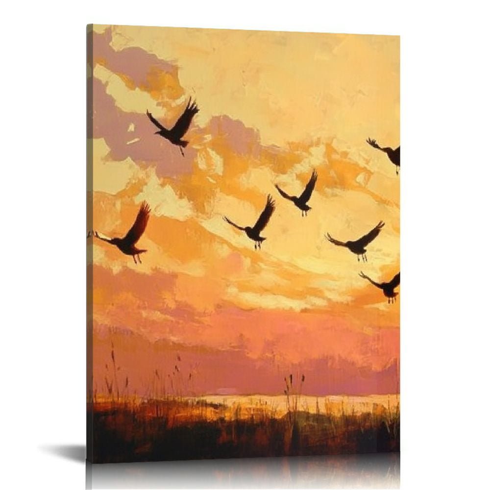 Sheronv Birds Sunset Sky Fine Art Aesthetic Wall Painting for Home ...