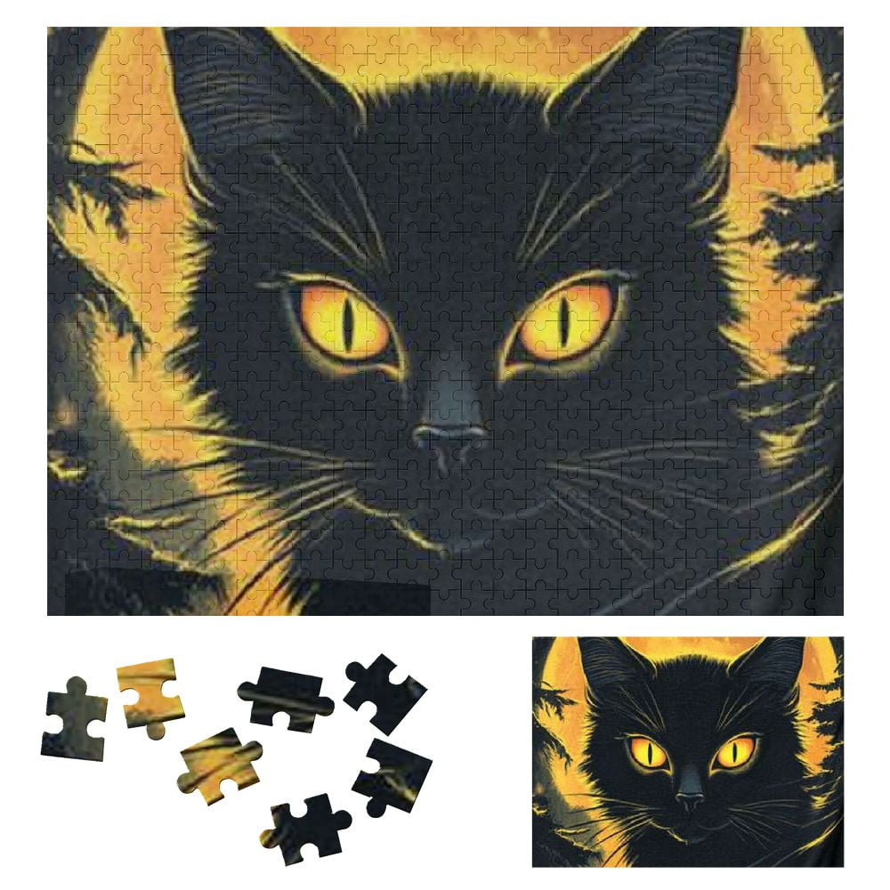 Sheronv Black Cat Moon Wooden Jigsaw Puzzle Challenging Difficult Wood ...