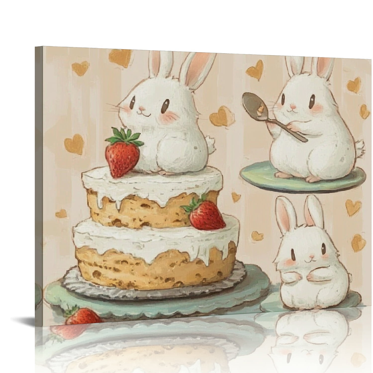 Sheronv Bunnies Cake Furry Canvas Wall Art for Living Room Bedroom Home ...