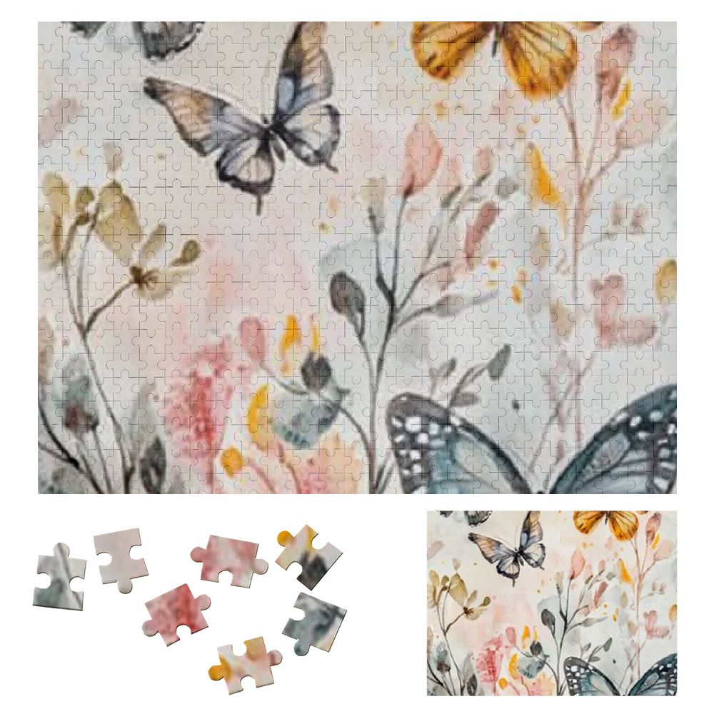 Sheronv Butterflies Flowers Watercolor Painting Wooden Jigsaw Puzzle ...