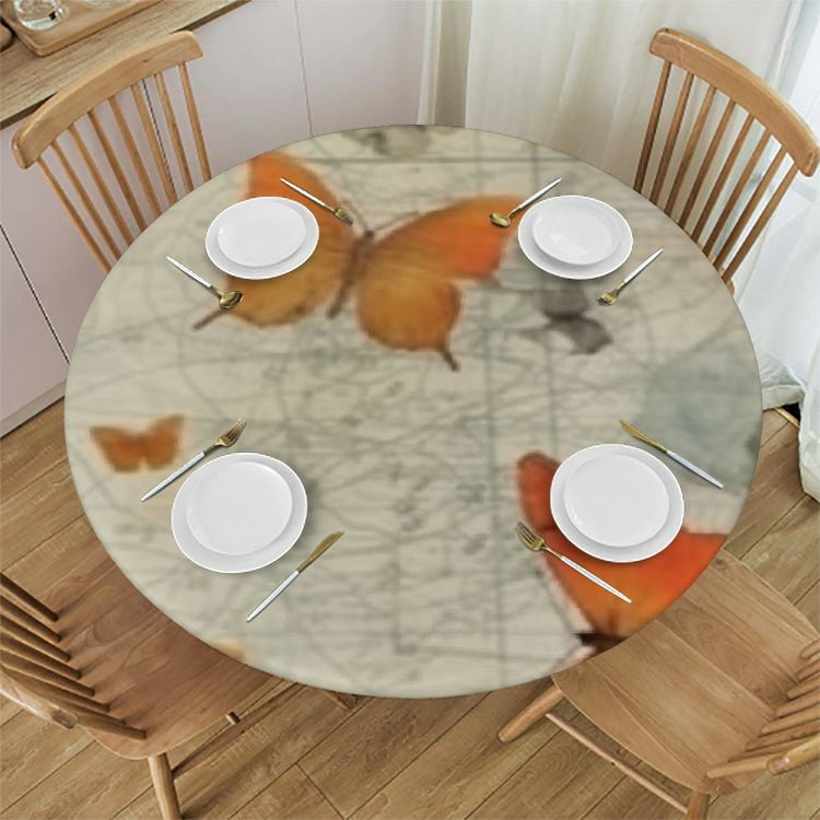 Sheronv Butterflies Music Notes Map Round Table Cover, Stain Resistant ...