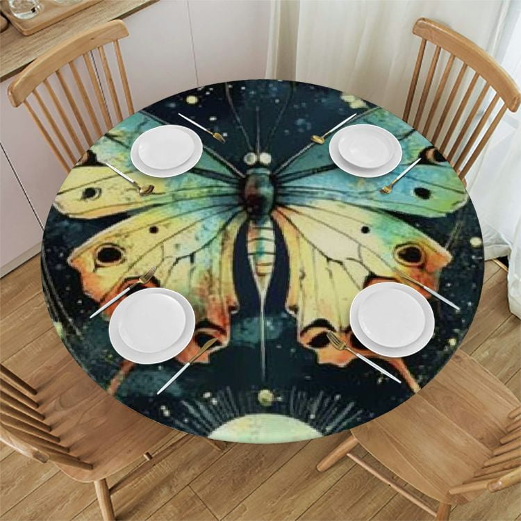 Sheronv Butterfly Clock Fantasy Art Round Table Cover Stain Resistant ...