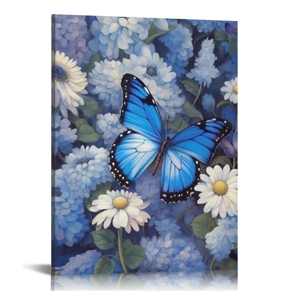 Sheronv Butterfly Flowers Blue Aesthetic Wall Art Print for Home Office ...