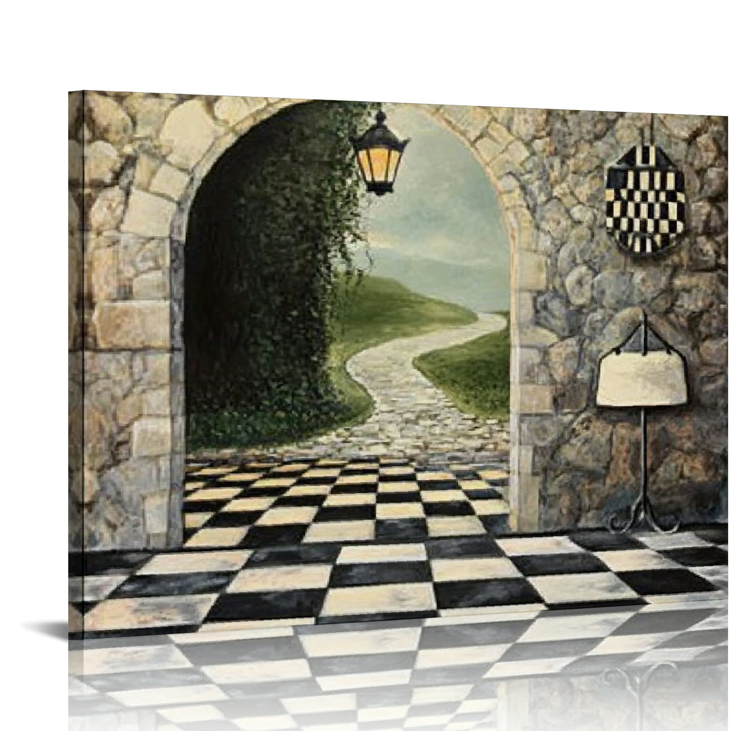 Sheronv Checkered Floor Stone Wall Painting Modern Art Print Decor for ...