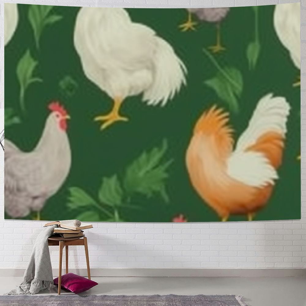 Sheronv Chickens Roosters Green Tapestry Wall Hanging Unique Style Home ...