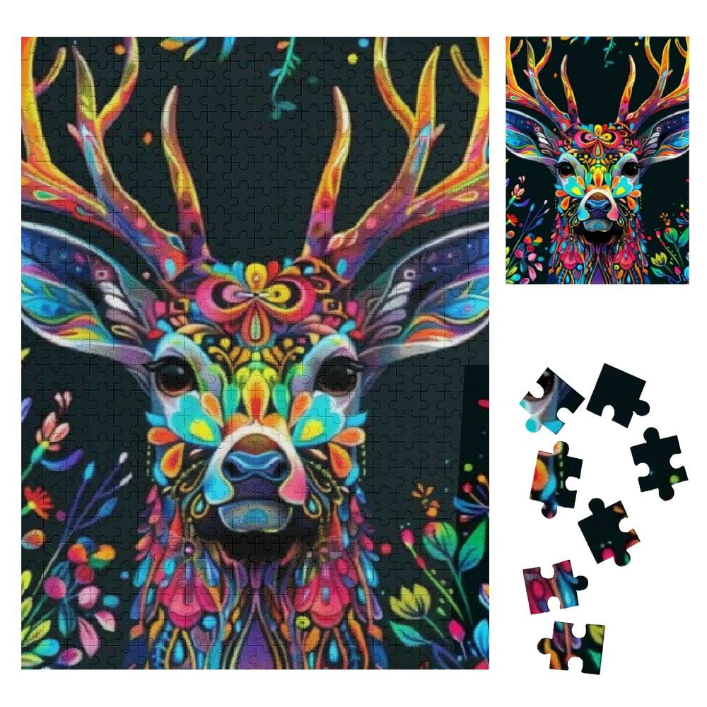 Sheronv Colorful Deer Flowers Leaves Wooden Jigsaw Puzzle Vertical ...