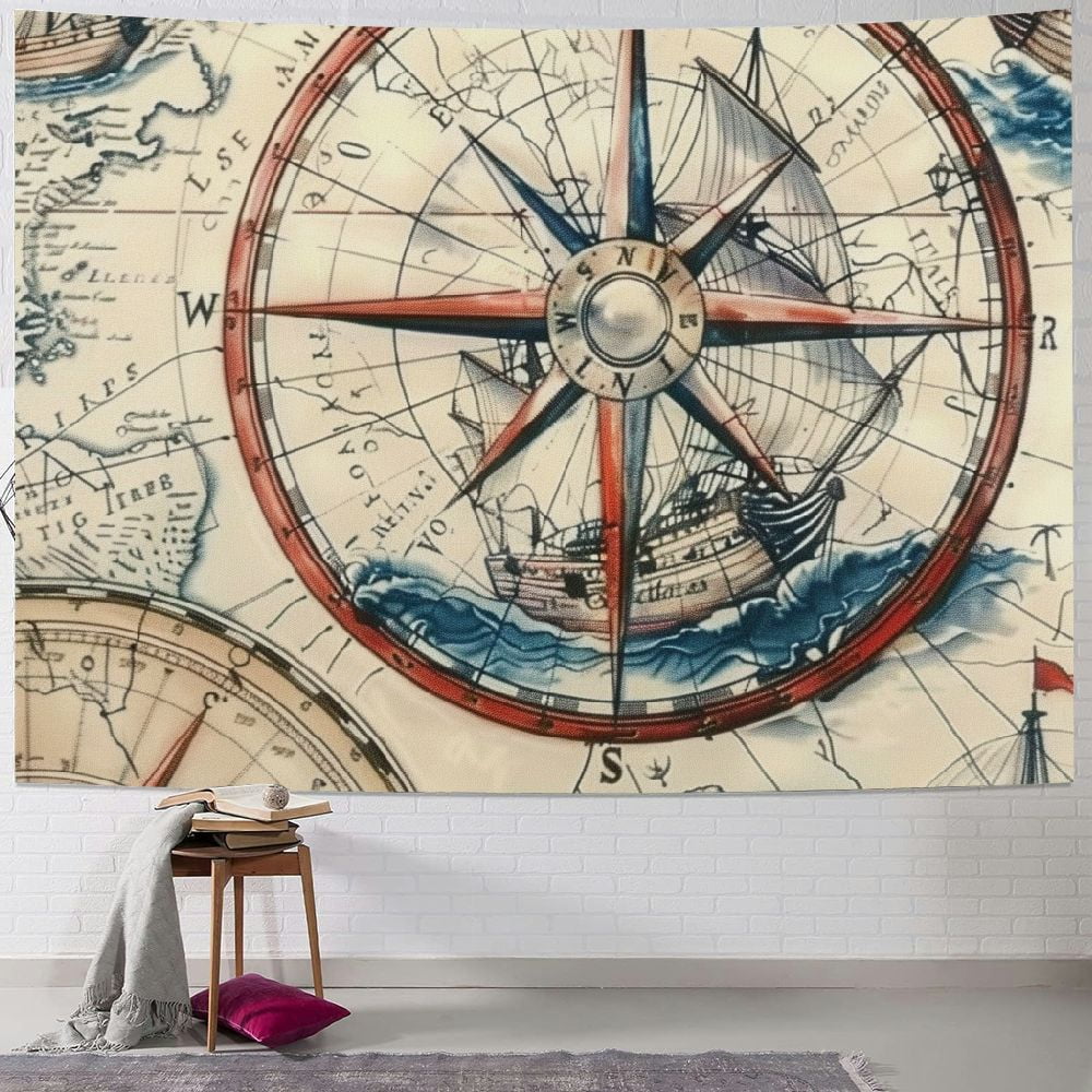 Sheronv Compass Ships Map Tapestry Wall Hanging Unique Style for Home ...