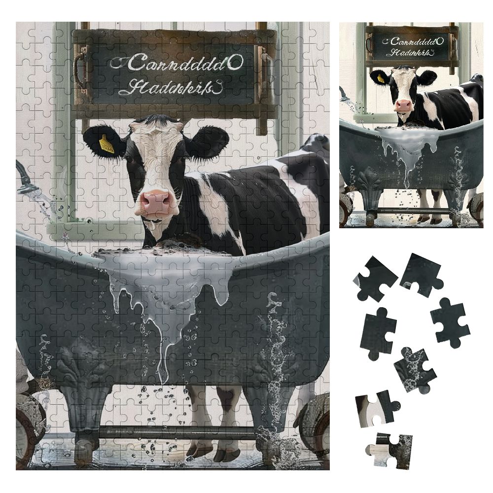 Sheronv Cow Bathtub Wooden Jigsaw Puzzle Vertical Impossible Wooden ...