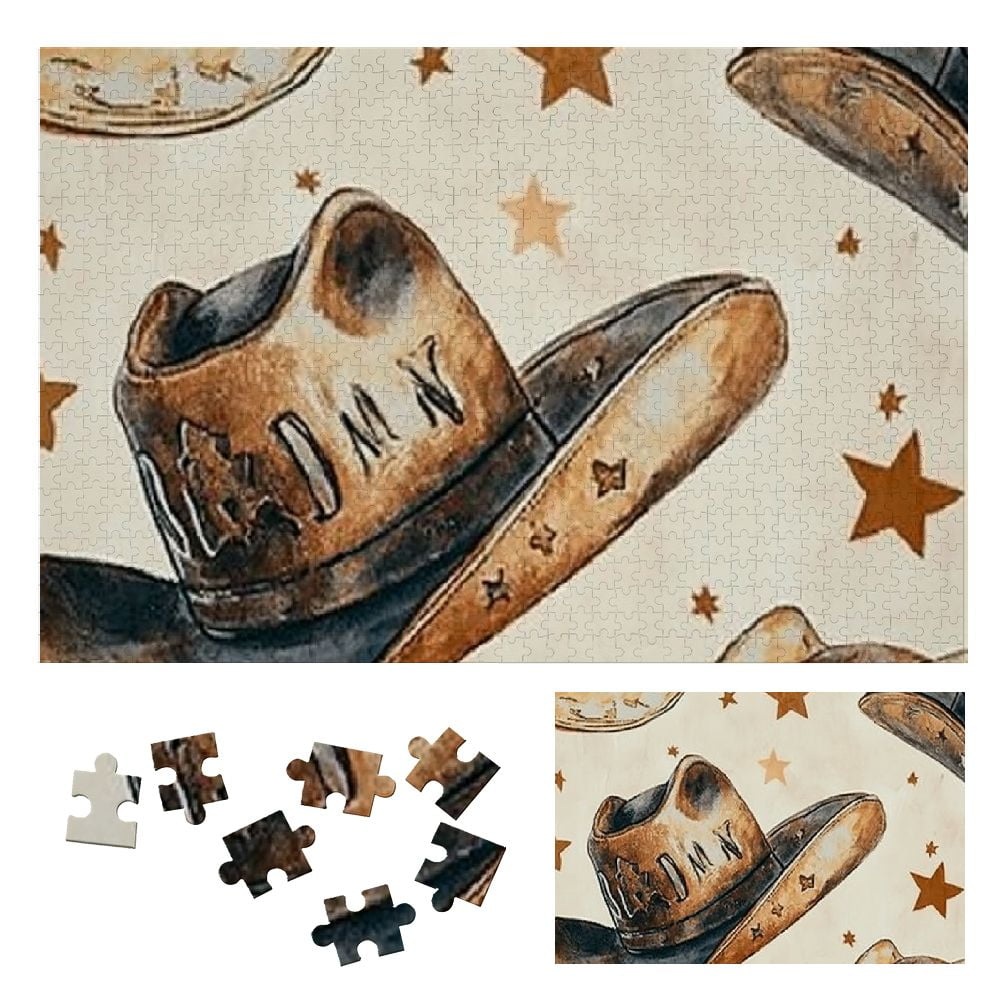 Sheronv Cowboy Hat Stars Western Wooden Jigsaw Puzzle Challenging ...