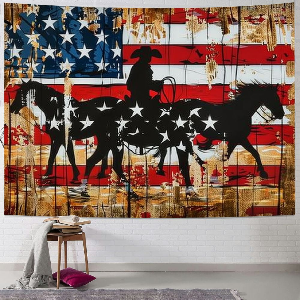Sheronv Cowboy Horse American Flag Tapestry Wall Hanging Unique Style ...
