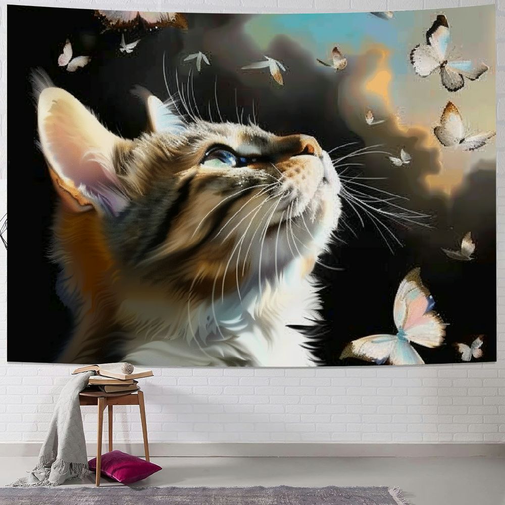 Sheronv Cute Cat Butterflies Sky Tapestry Wall Hanging Unique Style ...