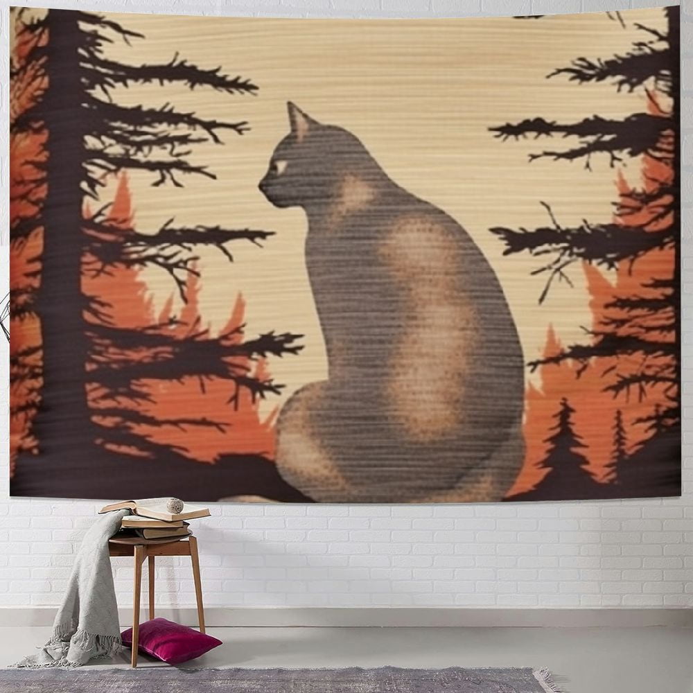 Sheronv Cute Cat Tapestry Wall Hanging Unique Style Graphic Tapestries ...