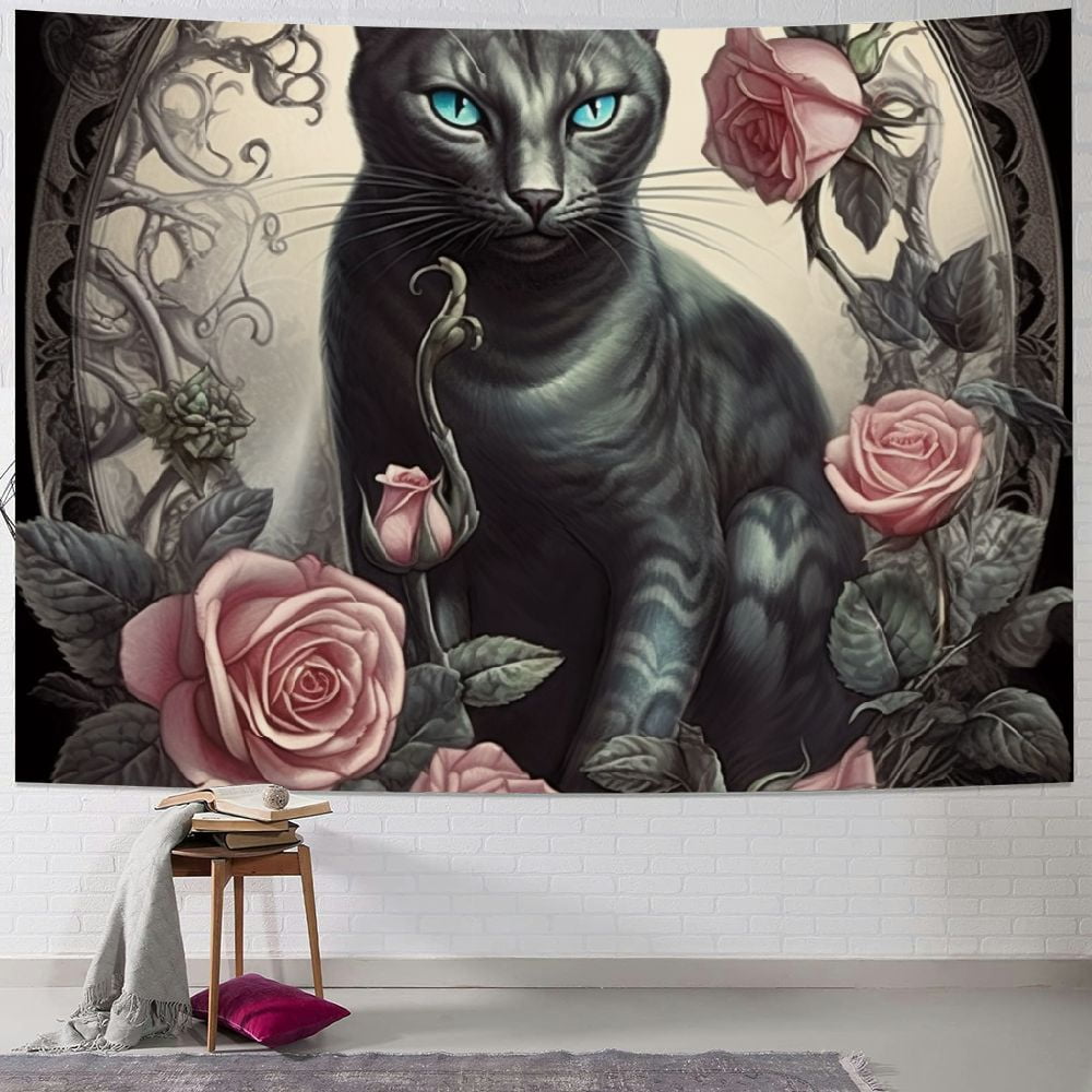 Sheronv Cute Cat Tapestry Wall Hanging Unique Style Graphic Tapestries ...