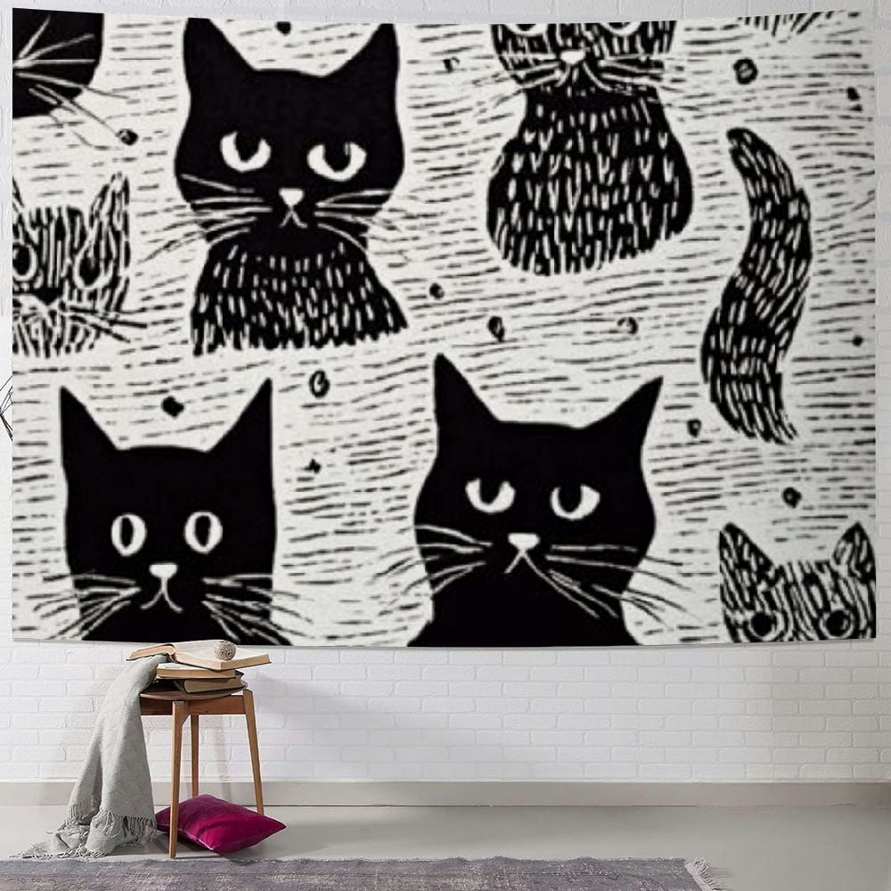 Sheronv Cute Cat Tapestry Wall Hanging Unique Style Graphic Tapestries ...