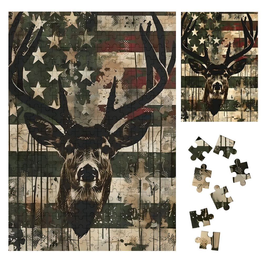 Sheronv Deer Head Stars Flag Wooden Jigsaw Puzzle Vertical Style Adults ...