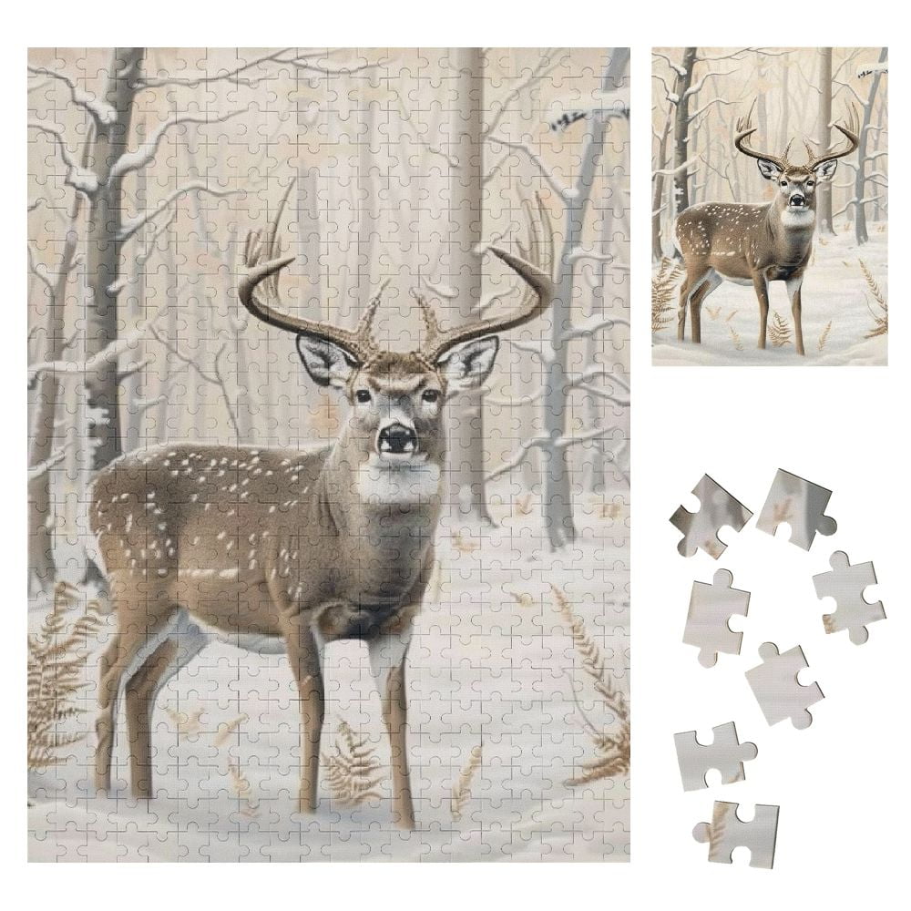 Sheronv Deer Snow Bird Wooden Jigsaw Puzzle Vertical Impossible Wooden ...