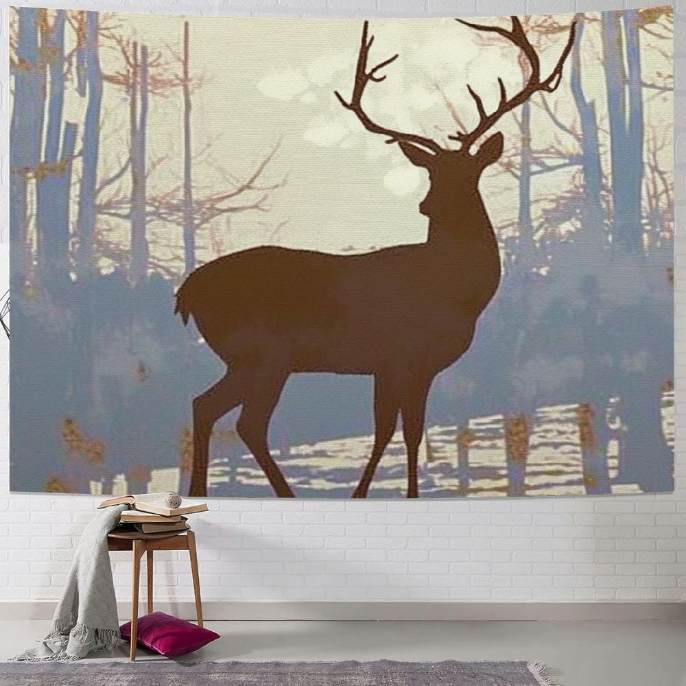 Sheronv Deer Snow Trees Tapestry Wall Hanging Unique Graphic Style Home ...