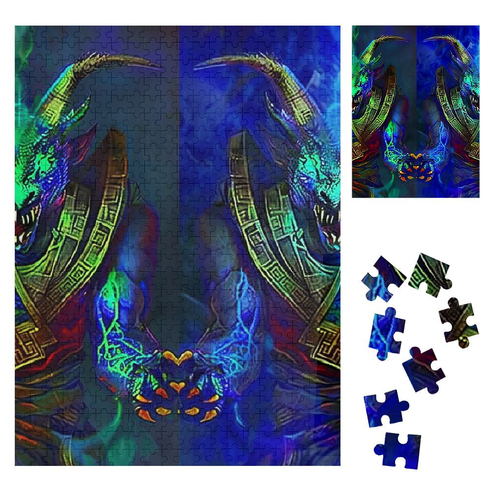 Sheronv Demon Green Light Blue Light Wooden Jigsaw Puzzle Vertical ...