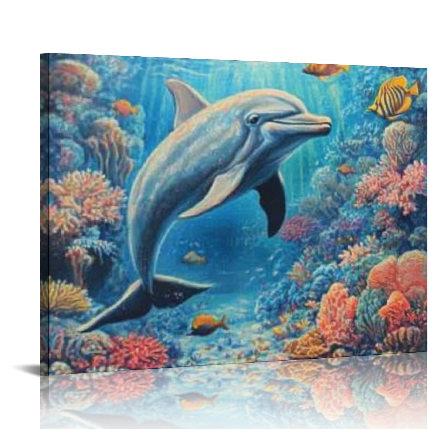 Sheronv Dolphin Coral Reef Fish Wall Art for Living Room Bedroom Home ...