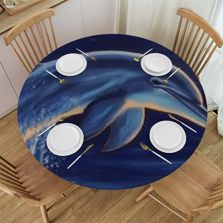 Sheronv Dolphin Stars Moon Round Tablecloth Stain-Resistant Washable ...