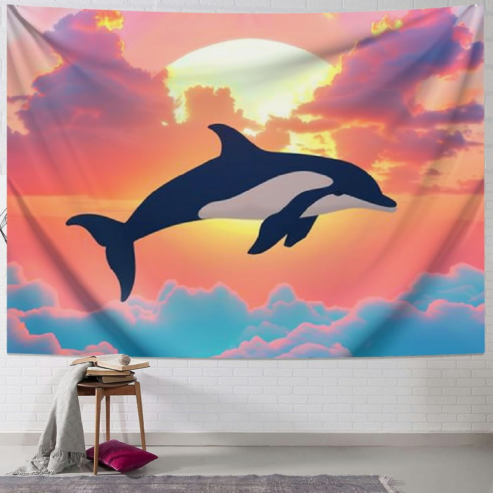 Sheronv Dolphin Sunset Clouds Tapestry Wall Hanging Unique Style Home ...