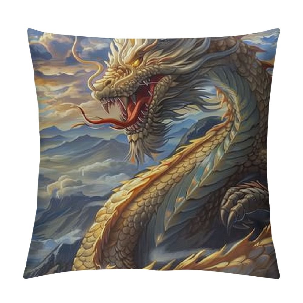 Sheronv Dragon Mountain Fantasy Art Graphic Decorative Throw Pillow ...