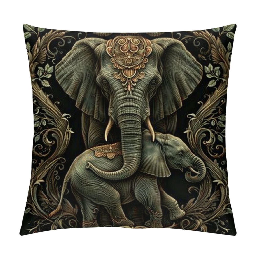 Sheronv Elephant Baby Elephant Leaves Graphic Decorative Pillow Cover ...