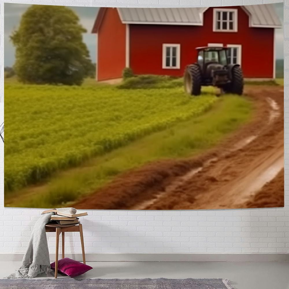 Sheronv Farm House Red Barn Tractor Tapestry Wall Hanging Unique Style ...
