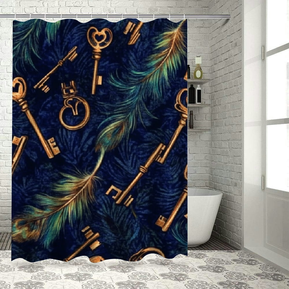 Sheronv Feathers Keys Shower Curtain 100% Polyester Washable with Hooks ...