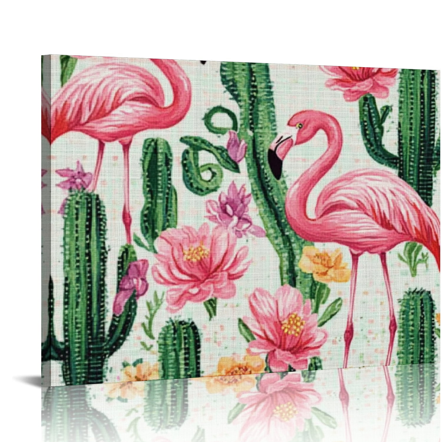 Sheronv Flamingos Cactus Plants Pink Flowers Wall Decor Art for Bedroom ...