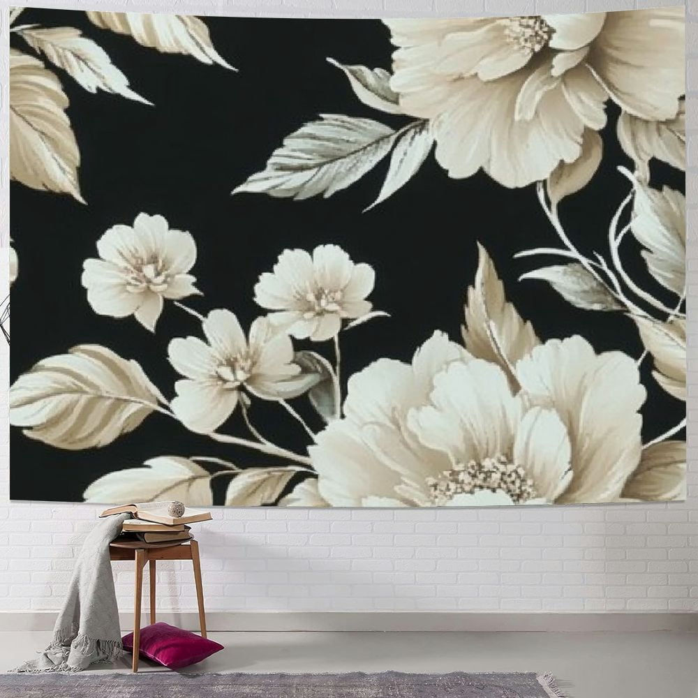 Sheronv Floral White Flower Foliage Tapestry Wall Hanging Unique Style ...